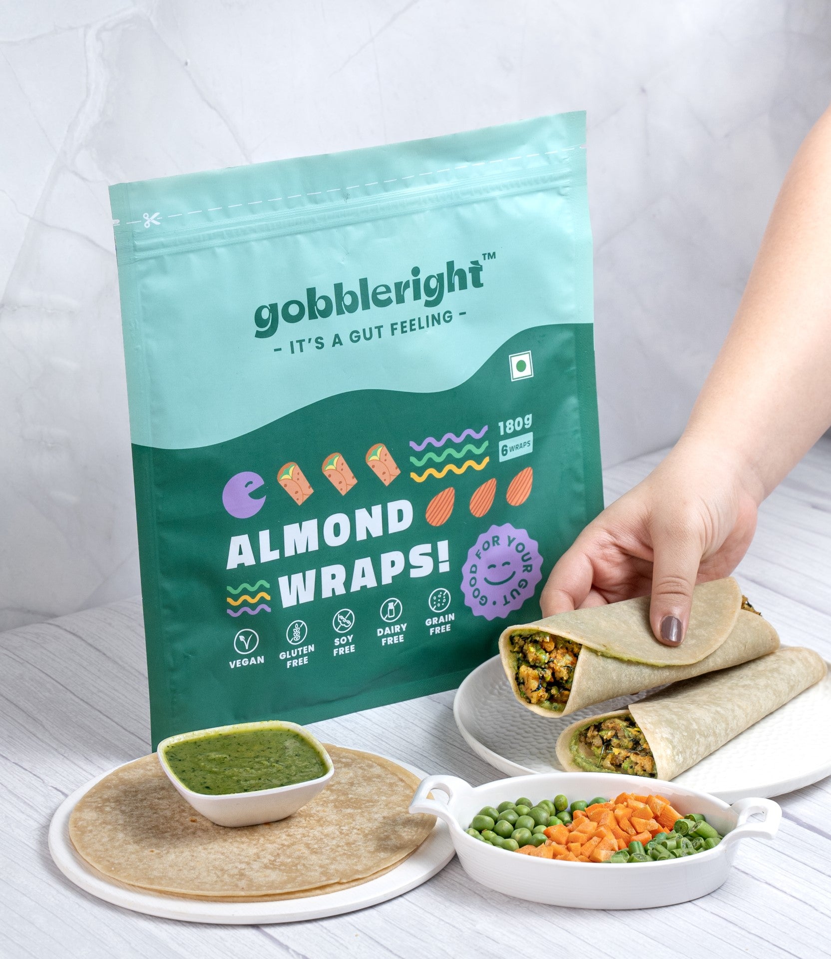 gobbleright Gluten-Free Almond Wraps for your Paneer Roll, Frankie ...